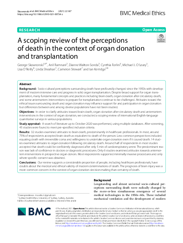 (PDF) A scoping review of the perceptions of death in the context of organ donation and ...