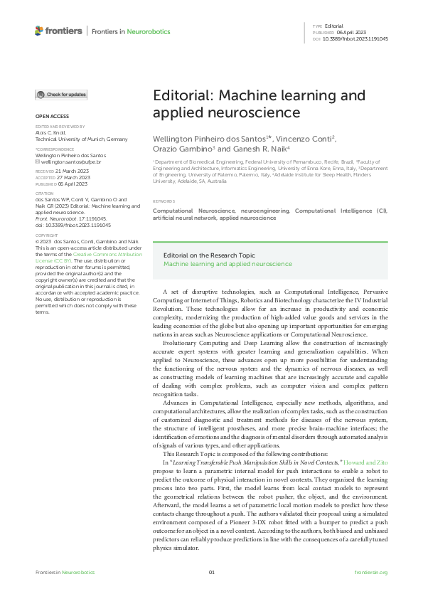 (PDF) Editorial: Machine learning and applied neuroscience