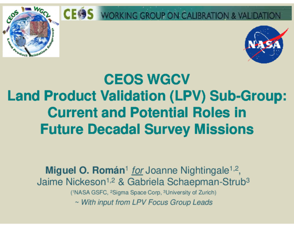 (PDF) CEOS WGCV Land Product Validation (LPV) Sub-Group: Current and ...