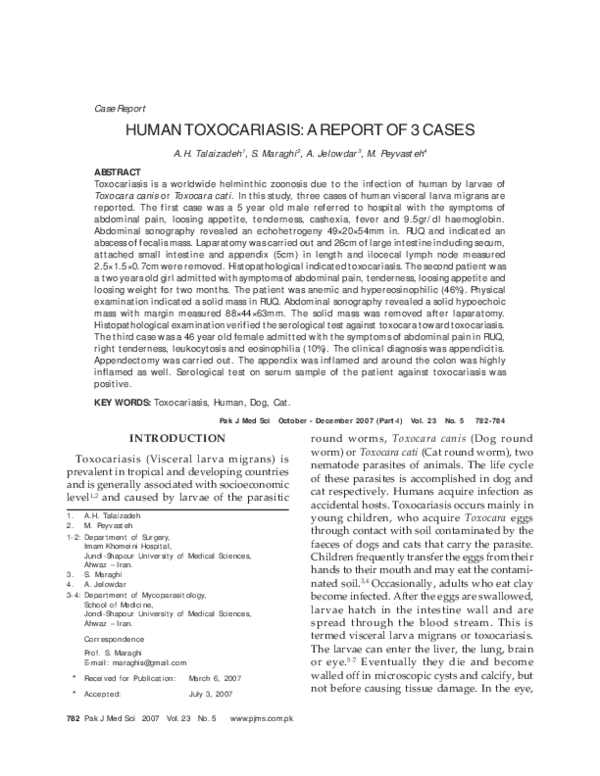 (PDF) Human toxocariasis: A report of 3 cases