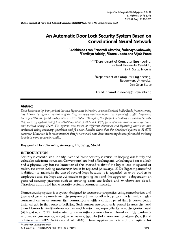 (PDF) An automatic door lock security system based on convolutional neural network