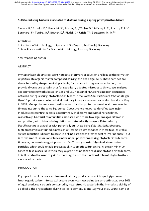 (PDF) Sulfate reducing bacteria are active and co-occur with diatoms ...