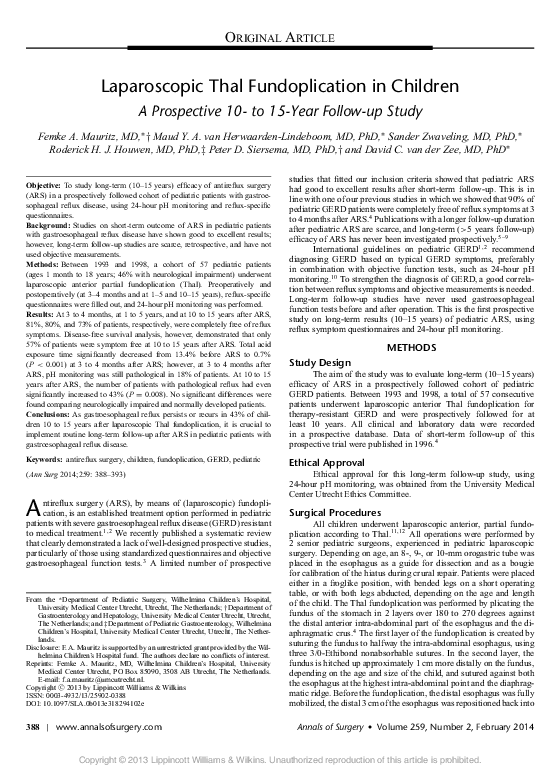 (PDF) Laparoscopic Thal Fundoplication in Children
