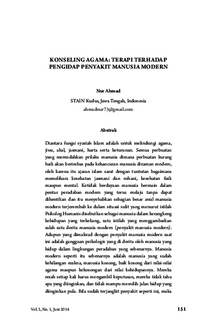 (PDF) Konseling Agama: Terapi Terhadap Pengidap Penyakit Manusia Modern