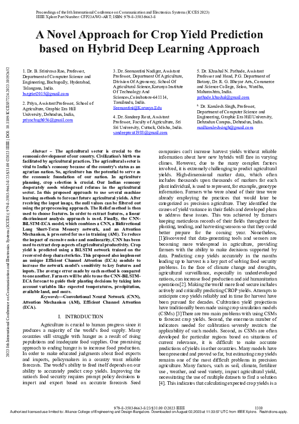 (PDF) A Novel Approach for Crop Yield Prediction based on Hybrid Deep ...