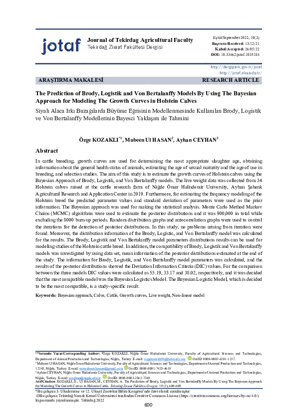 (PDF) The Prediction of Brody, Logistik and Von Bertalanffy Models By Using The Bayesian ...