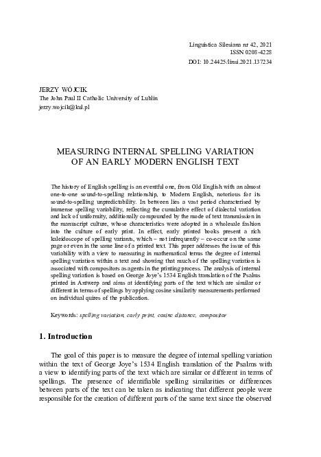 (PDF) Measuring internal spelling variation of an Early Modern English text