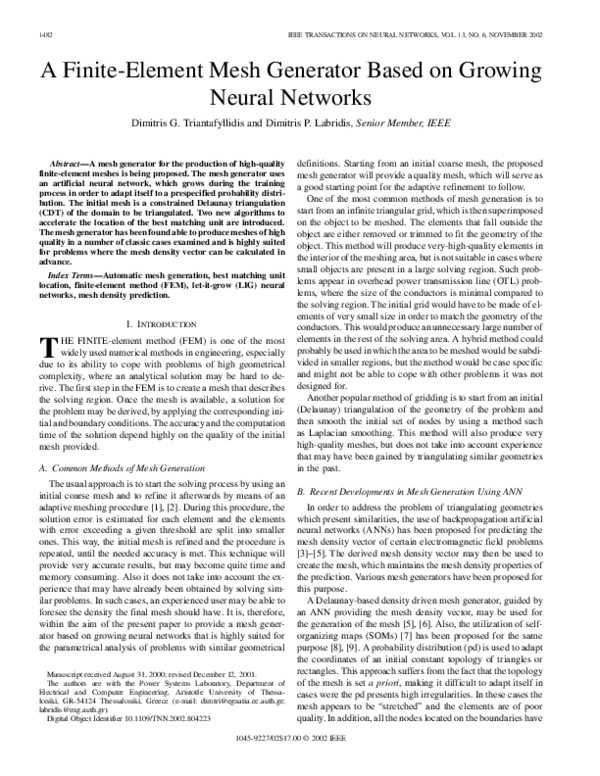 (PDF) A finite-element mesh generator based on growing neural networks