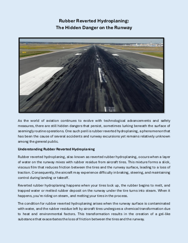 (PDF) Rubber Reverted Hydroplaning: The Hidden Danger on the Runway