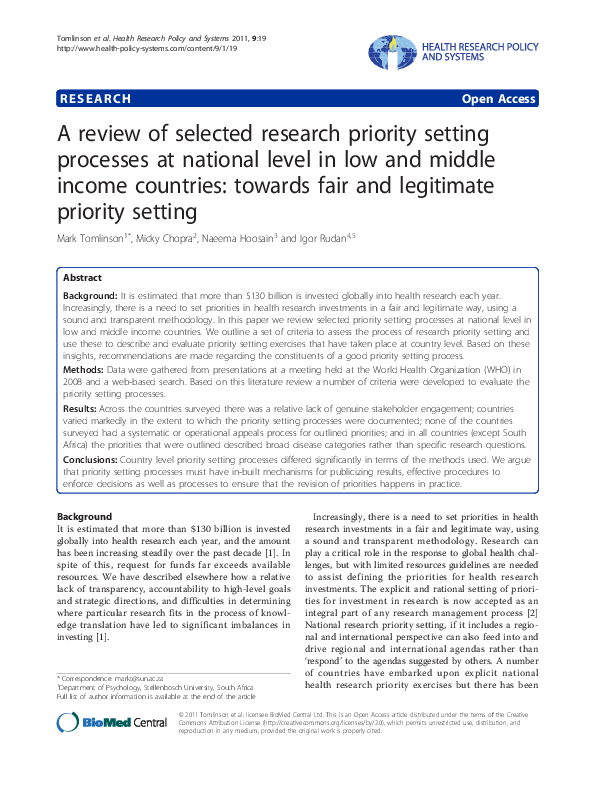 (PDF) A review of selected research priority setting processes at ...