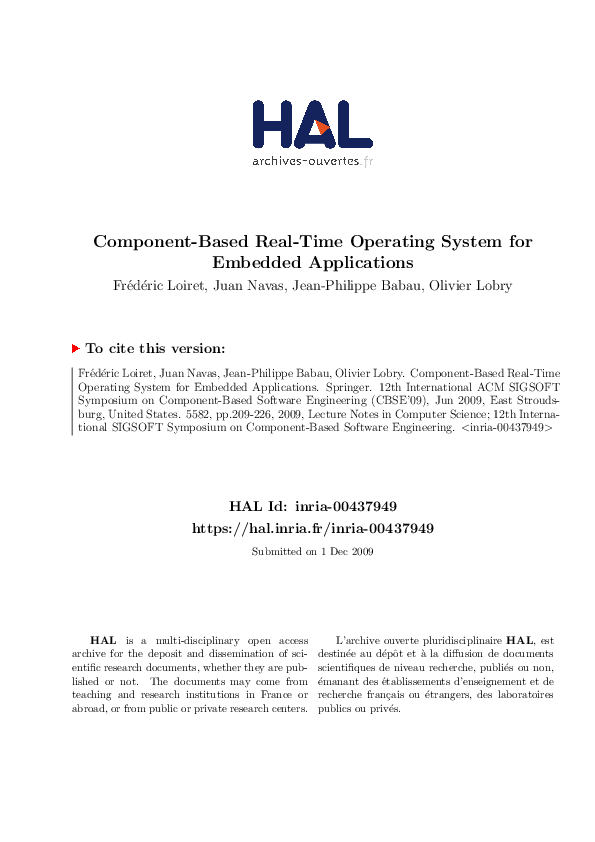 (PDF) Component-Based Real-Time Operating System for Embedded Applications | Jean-Philippe Babau ...