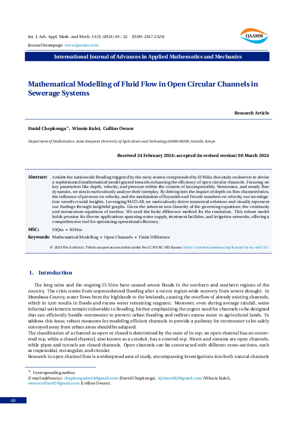 (PDF) Mathematical Modelling of Fluid Flow in Open Circular Channels in Sewerage Systems
