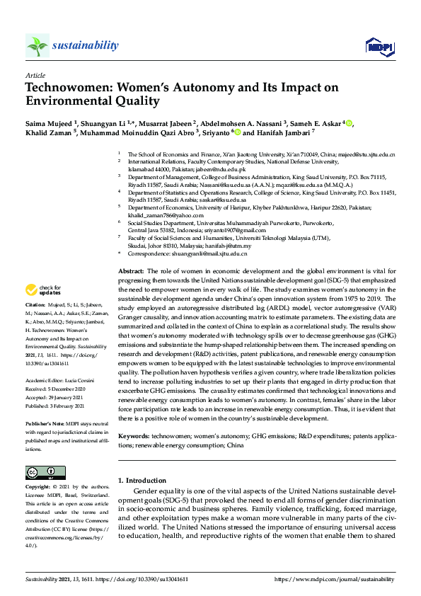 (PDF) Technowomen: Women’s Autonomy and Its Impact on Environmental Quality