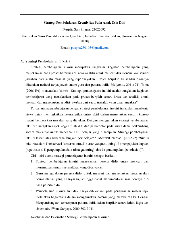 (PDF) Strategi Pembelajaran Kreativitas Pada Anak Usia Dini