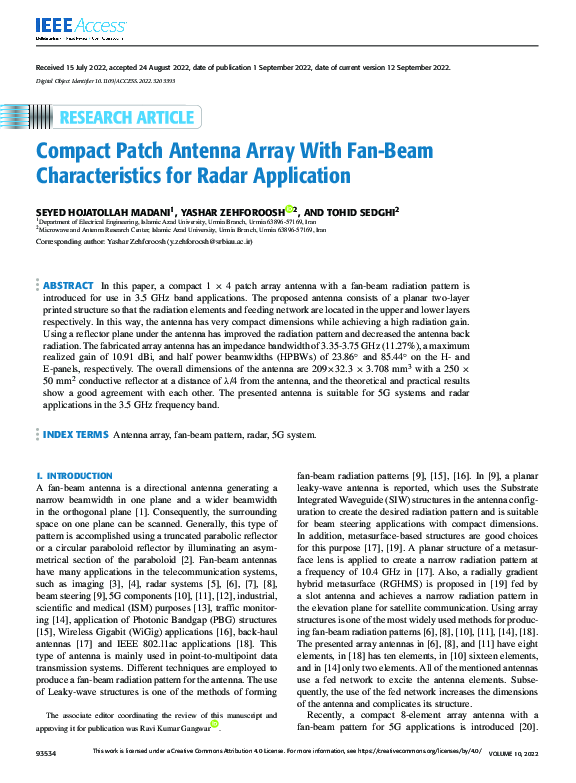 (PDF) Compact Patch Antenna Array With Fan-Beam Characteristics for ...