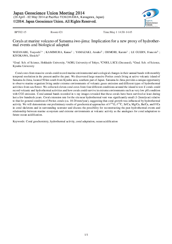 (PDF) Corals at marine volcano of Satsuma iwo-jima: Implication for a ...