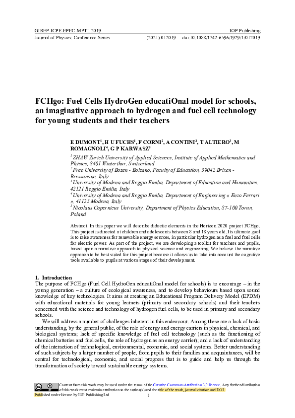 (PDF) FCHgo: Fuel Cells Hydrogen educational model for schools, an ...