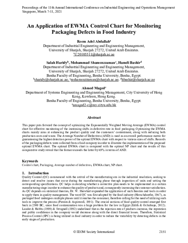 (PDF) An Application of EWMA Control Chart for Monitoring Packaging ...