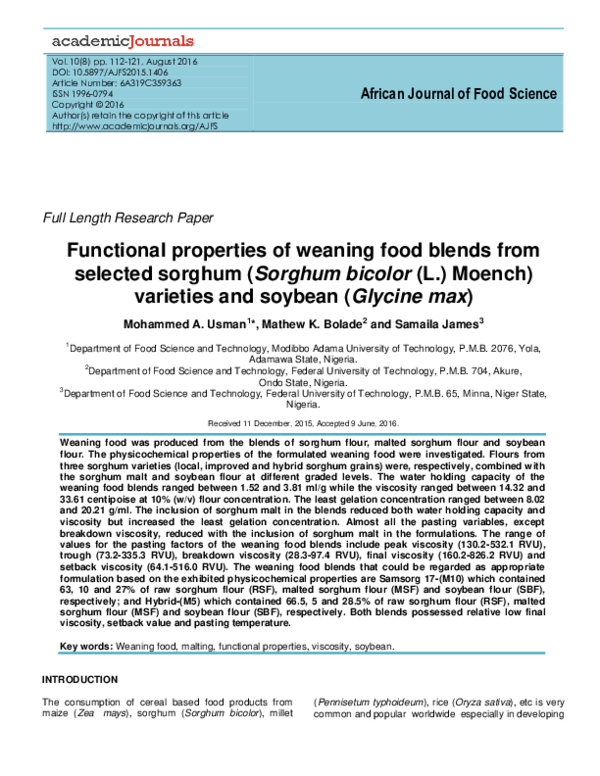 (PDF) Functional properties of weaning food blends from selected ...