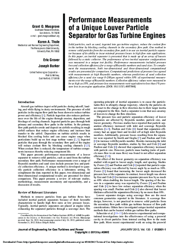 (PDF) Performance Measurements of a Unique Louver Particle Separator ...