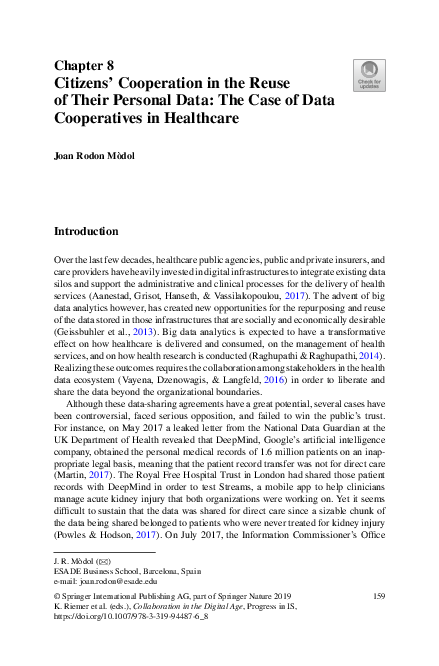(PDF) Citizens’ Cooperation in the Reuse of Their Personal Data: The Case of Data Cooperatives ...