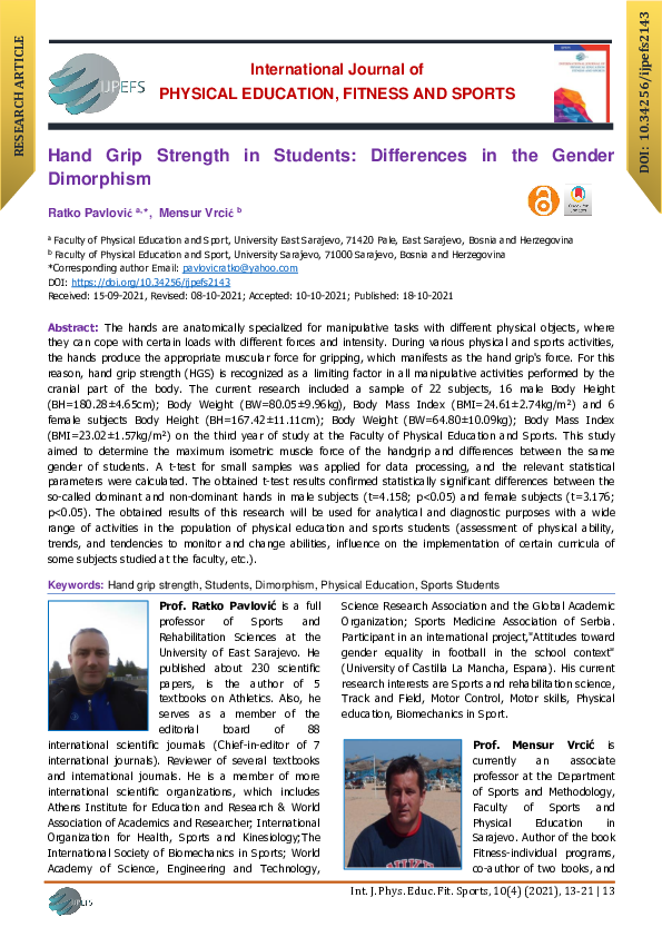 (PDF) Hand Grip Strength in Students: Differences in the Gender Dimorphism