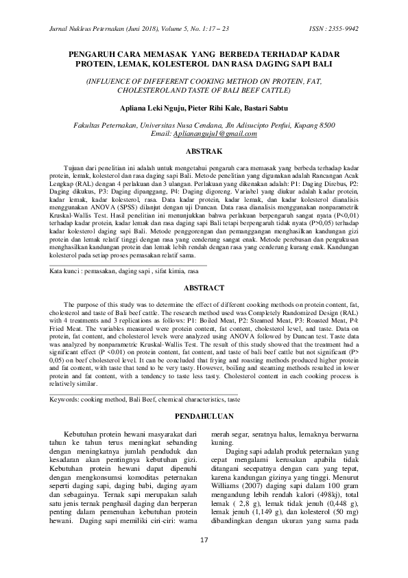 (PDF) Pengaruh Cara Memasak Yang Berbeda Terhadap Kadar Protein, Lemak ...