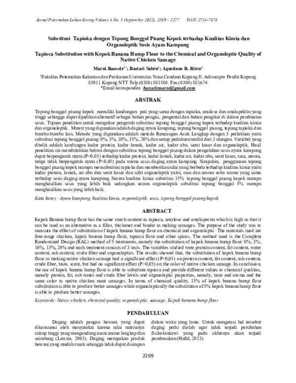 (PDF) Substitusi Tapioka dengan Tepung Bonggol Pisang Kepok terhadap Kualitas Kimia dan ...