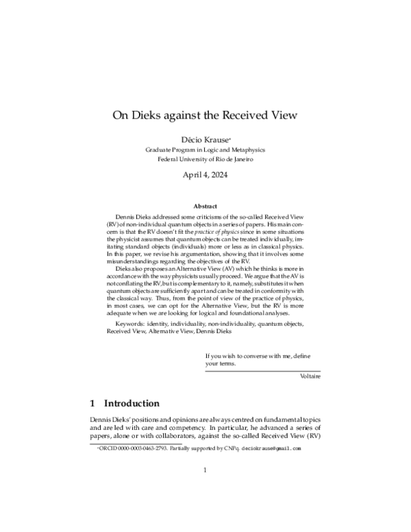 (PDF) On Dieks against the Received View