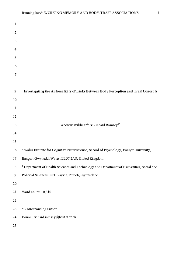 (PDF) Investigating the Automaticity of Links Between Body Perception ...