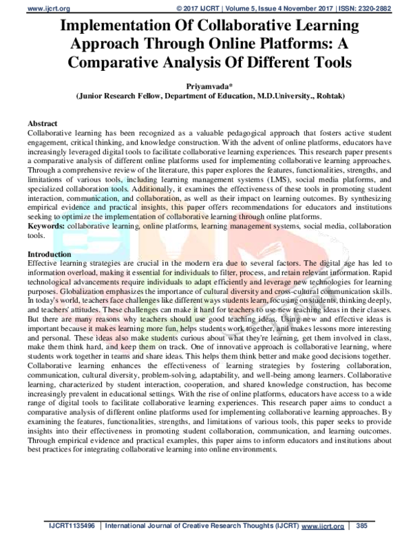 (PDF) Implementation Of Collaborative Learning Approach Through Online Platforms: A Comparative ...