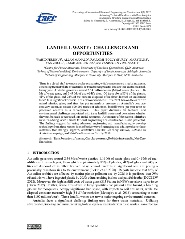 (PDF) Landfillwaste: Challengesand Opportunities