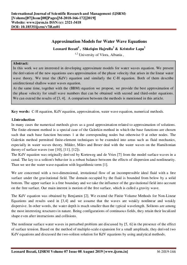 (PDF) Models for Approximating Water Wave Equations