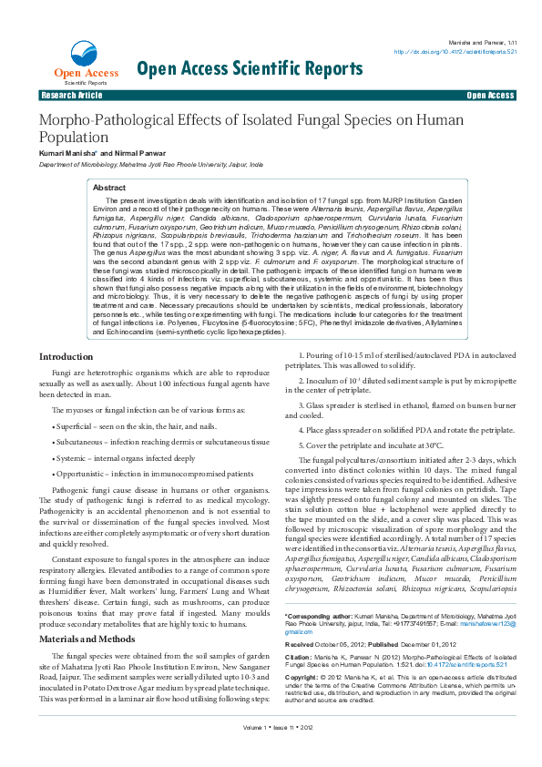 (PDF) Morpho-Pathological Effects of Isolated Fungal Species on Human Population