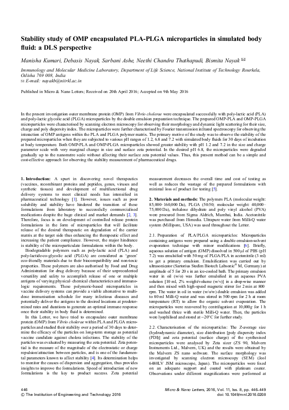 (PDF) Stability study of OMP encapsulated PLA-PLGA microparticles in ...