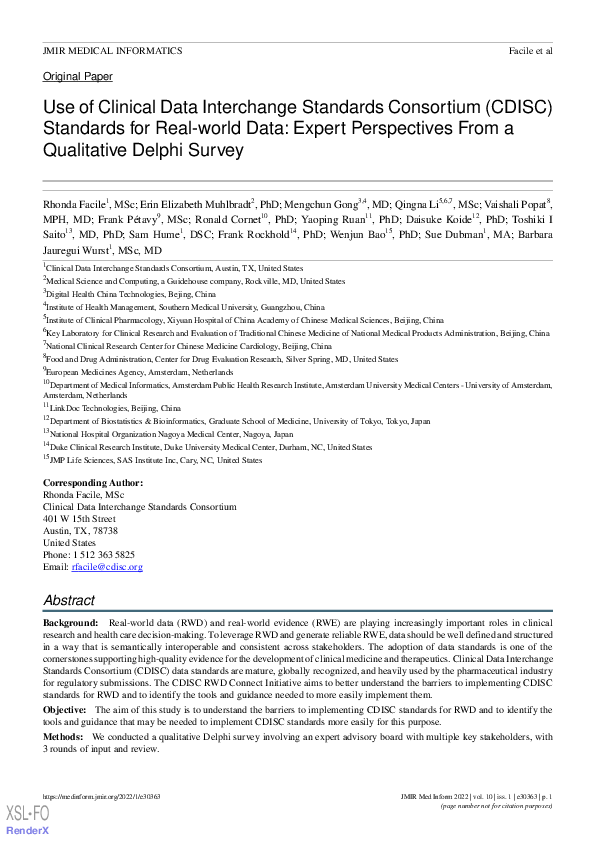 (PDF) Use of Clinical Data Interchange Standards Consortium (CDISC ...