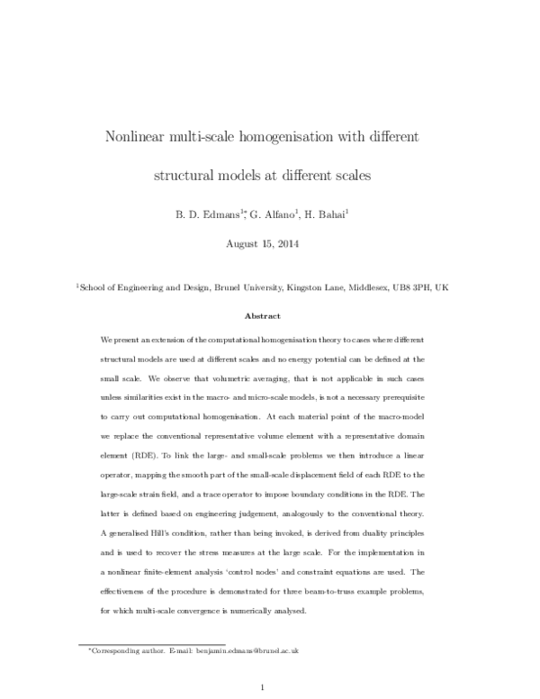 Pdf Nonlinear Multi Scale Homogenization With Structural Variability