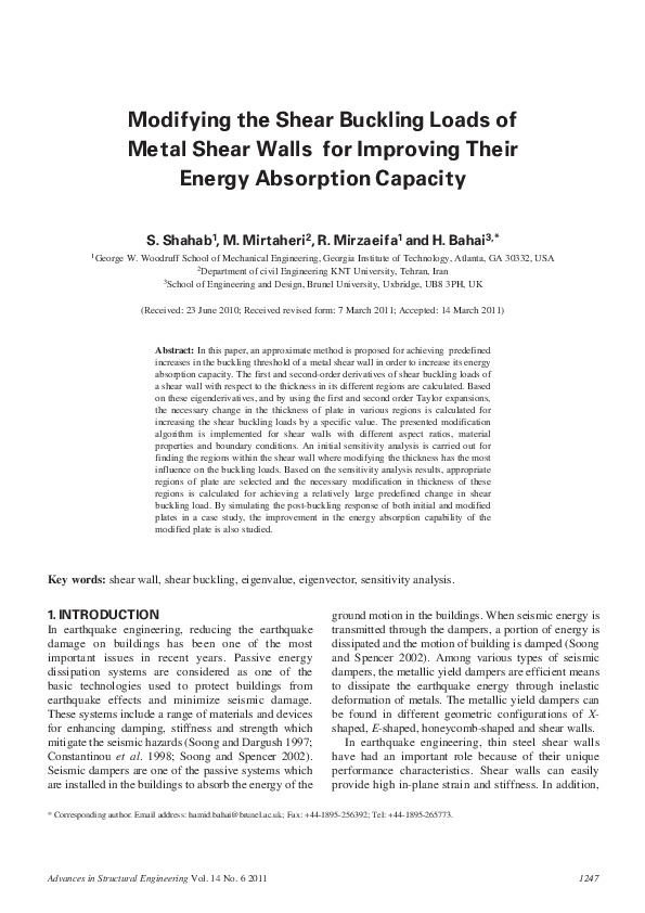 (PDF) Modifying the Shear Buckling Loads of Metal Shear Walls for ...