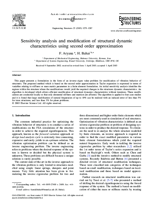 (PDF) Sensitivity analysis and modification of structural dynamic characteristics using second ...