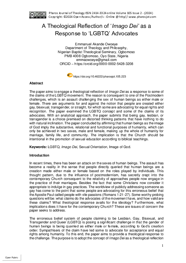 (PDF) A Theological Reflection of 'Imago Dei' as a Response to 'LGBTQ ...
