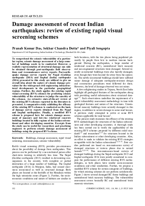 (PDF) Damage Assessment of Recent Indian Earthquakes: Review of ...