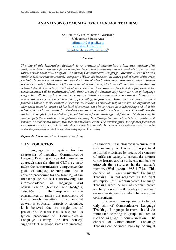 (PDF) An Analysis Communicative Language Teaching