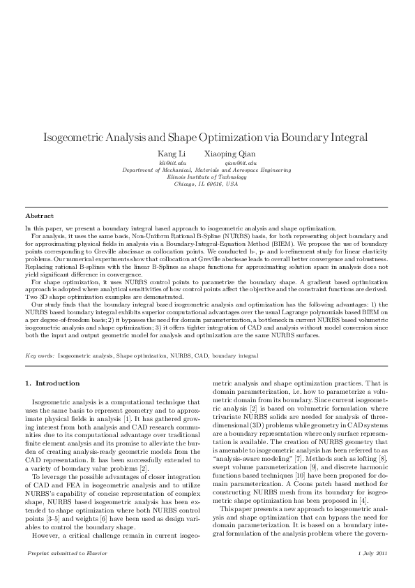 (PDF) Isogeometric analysis and shape optimization via boundary integral