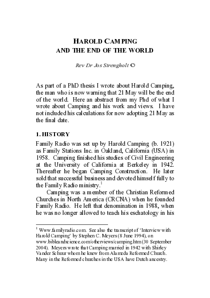 (PDF) HAROLD CAMPING AND THE END OF THE WORLD