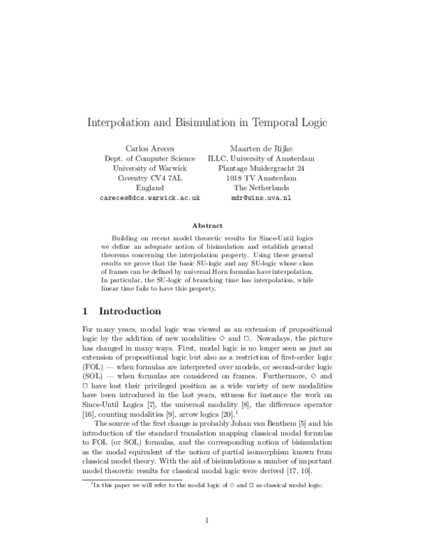 (PDF) Interpolation and bisimulation in temporal logic