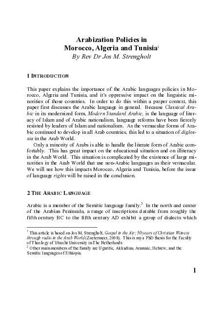 (PDF) Arabization Policies in Morocco, Algeria and Tunisia