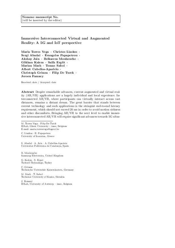 (PDF) Immersive Interconnected Virtual and Augmented Reality: A 5G and ...