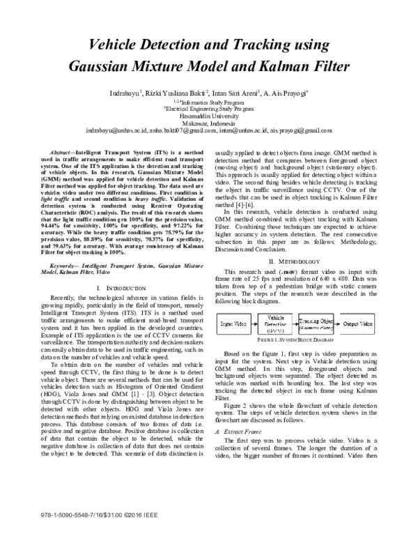 Pdf Vehicle Detection And Tracking Using Gaussian Mixture Model And Kalman Filter