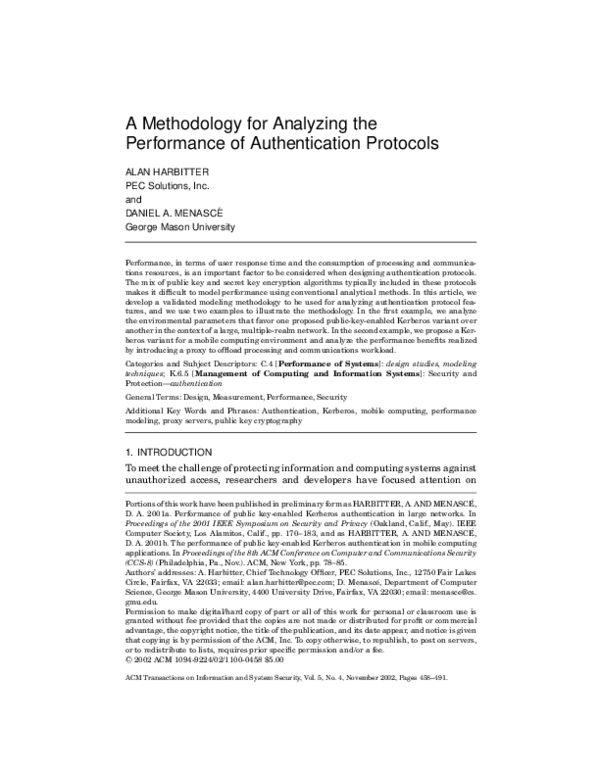 (PDF) A methodology for analyzing the performance of authentication protocols