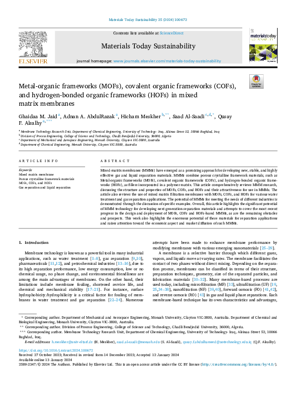 (PDF) Metal-organic frameworks (MOFs), covalent organic frameworks (COFs), and hydrogen-bonded ...